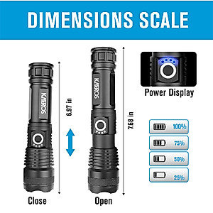 KAEROS Tactical Led Flashlight - flashlights high lumens, Small Flashlight, Waterproof, Rechargeable Flashlight with 5 Modes, flashlights for Emergencies, for Work, Dog Walking Flashlight