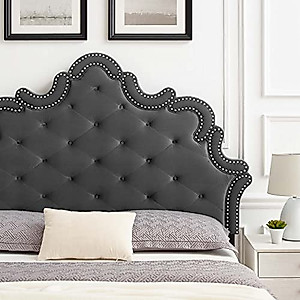 Modway Arabella Button-Tufted Performance Velvet Headboard, Full/Queen, Charcoal