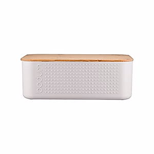 Bodum 11740-01 Bistro Bread Box Small Bread Box, Plastic, Wood, White, 19.39 x 29.4 x 10.7 cm