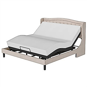 HOSTACK King Size Bed Frame, Modern Upholstered Platform Bed with Wingback Headboard, Heavy Duty Button Tufted Bed Frame with Wood Slat Support, Easy Assembly, No Box Spring Needed(Beige, King)