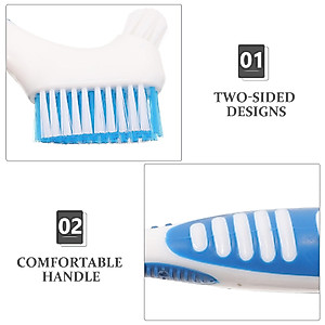 JECOMPRIS Denture Toothbrush 2 Sets Denture Dual Bristle Heads Toothbrushes with Cover Case Ergonomic Handle Toothbrushes for Denture Deep Cleaning Care Double Sided Toothbrush