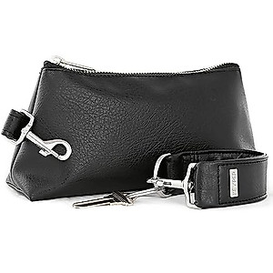 KEYPER 2-Piece Luxe Wristlet Set (IT Bag and a Key Ring Bracelet) PU Vegan Leather Classic Clutch Luxury Purse (Black Silver)