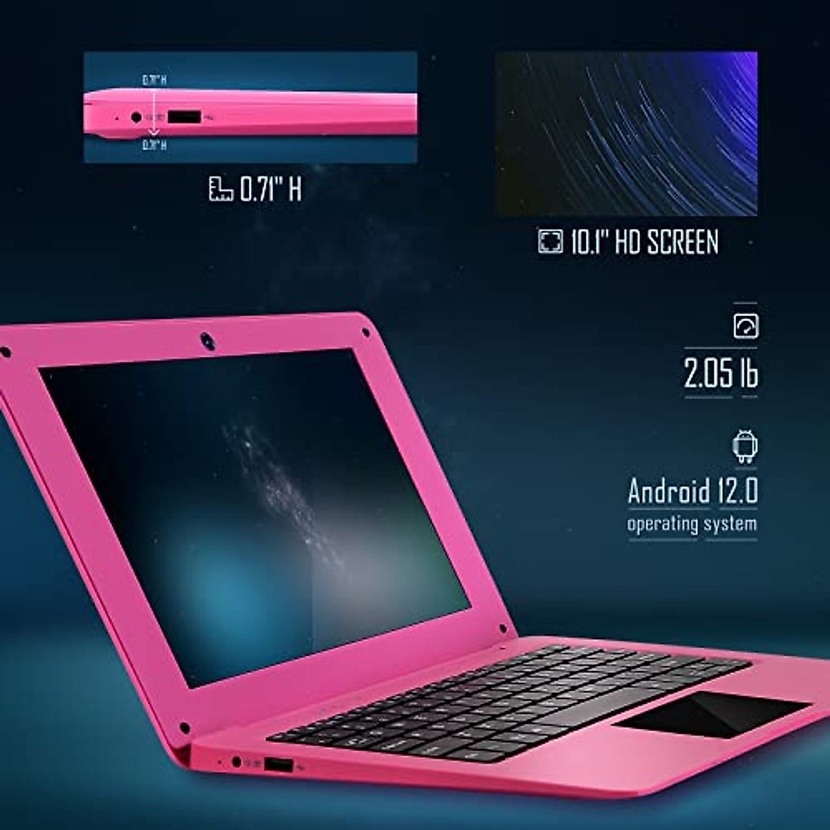 G-Anica Laptop Computer(10.1 inch), Quad Core Powered by Android 12.0, Netbook Computer with WiFi, Webcam and Bluetooth, Mini Laptop with Bag, Mouse, and Mouse Pad for Kids and Adults（Pink）