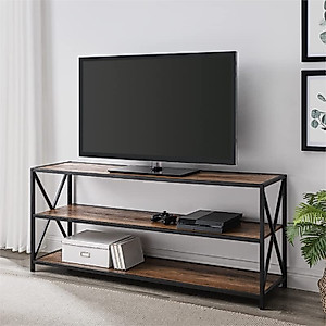 Walker Edison 2 Shelf Industrial Wood Metal Bookcase Tall Bookshelf Storage Home Office, 60 Inch, Rustic Oak