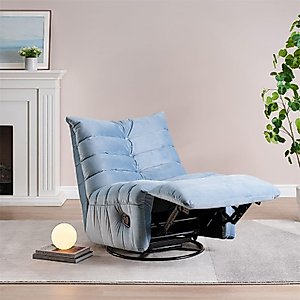 Swivel Recliner Chair, 360° Swivel Leisure Living Room Chairs with Side Pocket & Footrest, Comfy Lounge Lazy Reading Sofa Chair Accent Chairs for Bedroom, Small Space, Blue
