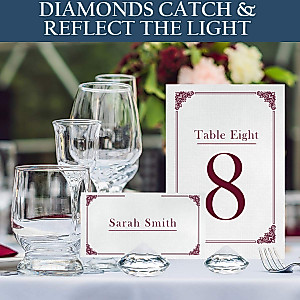Diamond Table Number Holder & Place Card Holders [20 Pack] Sturdy, Crystal-Clear Acrylic Table Card Stands for Party & Wedding Table Decorations