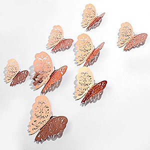 Senkary 72 Pieces (3 Sizes 3 Styles) Rose Gold 3D Butterfly Wall Stickers Wall Decorations Removable Metallic Paper Decals for Home Kids Bedroom Nursery Decor