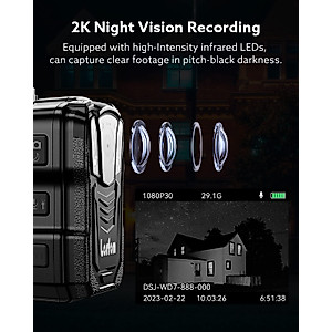 Losfom WD7 2K Body Camera, GPS 128G Body Worn Camera, Built-in 4600MAH Battery for 16H Recording, 1440P Body Mounted Camera，IP67 Waterproof Cam, Wearable Camera for Outdoor,Sport, Home
