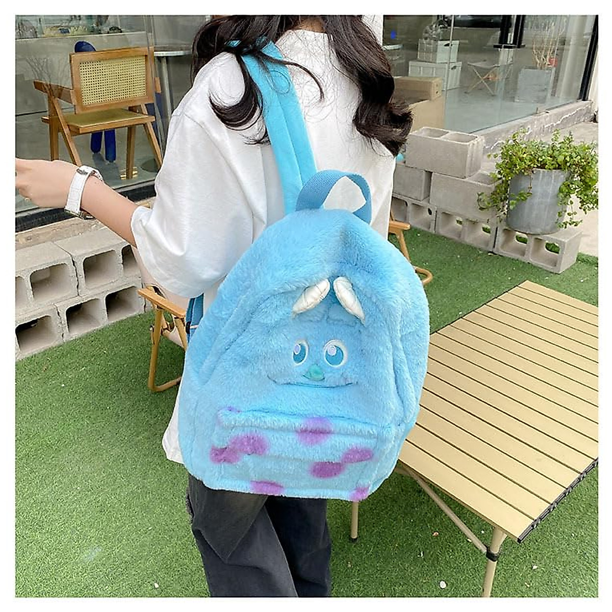 HOKMAH Kawaii Fuzzy Backpack Daypack, Cute Y2K Fluffy Animals Design Chic Cartoon Furry Daypack Bookbag Daily Use Shoulder Bag (blue)
