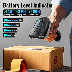 Tera Barcode Scanner Wireless Versatile 2-in-1 (2.4Ghz Wireless+USB 2.0 Wired) with Battery Level Indicator, 328 Feet Transmission Distance Rechargeable 1D Laser Bar Code Reader USB Handheld (Grey)