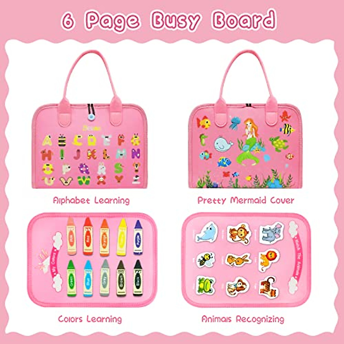 BESFAN Busy Book for Toddlers 1-3, Montessori Toys Busy Board Educational Sensory Learning Toys with Life Skills Travel Toys for Toddlers 1-3 for Road Trip Plane Car