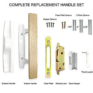 ALLYWASAI Sliding Patio Door Handle Set with Mortise Lock, Face Plate and Keeper, Wood Handle Lock Set Fits Door Thickness from 1-1/2" to 1-3/4", 3-15/16" Screw Hole Spacing, Non-keyed, White