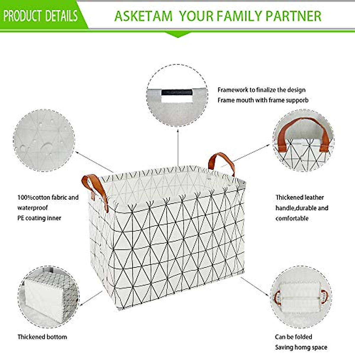 ASKETAM Kid Cute Rectangle Toy Box for Girl, Baby Collapsible Toy Storage Bin Nursery Child Playroom Bedroom Decor Clothes Storage Bin Gift Basket(Geometric diamond)