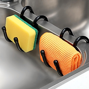 Tiangrid 2 Pcs Adjustable Sling Sponge Holder for Kitchen Sink Hanging Single Sided Sponge Holder Flexible Black Caddy Sink Organizer for Kitchen Accessory