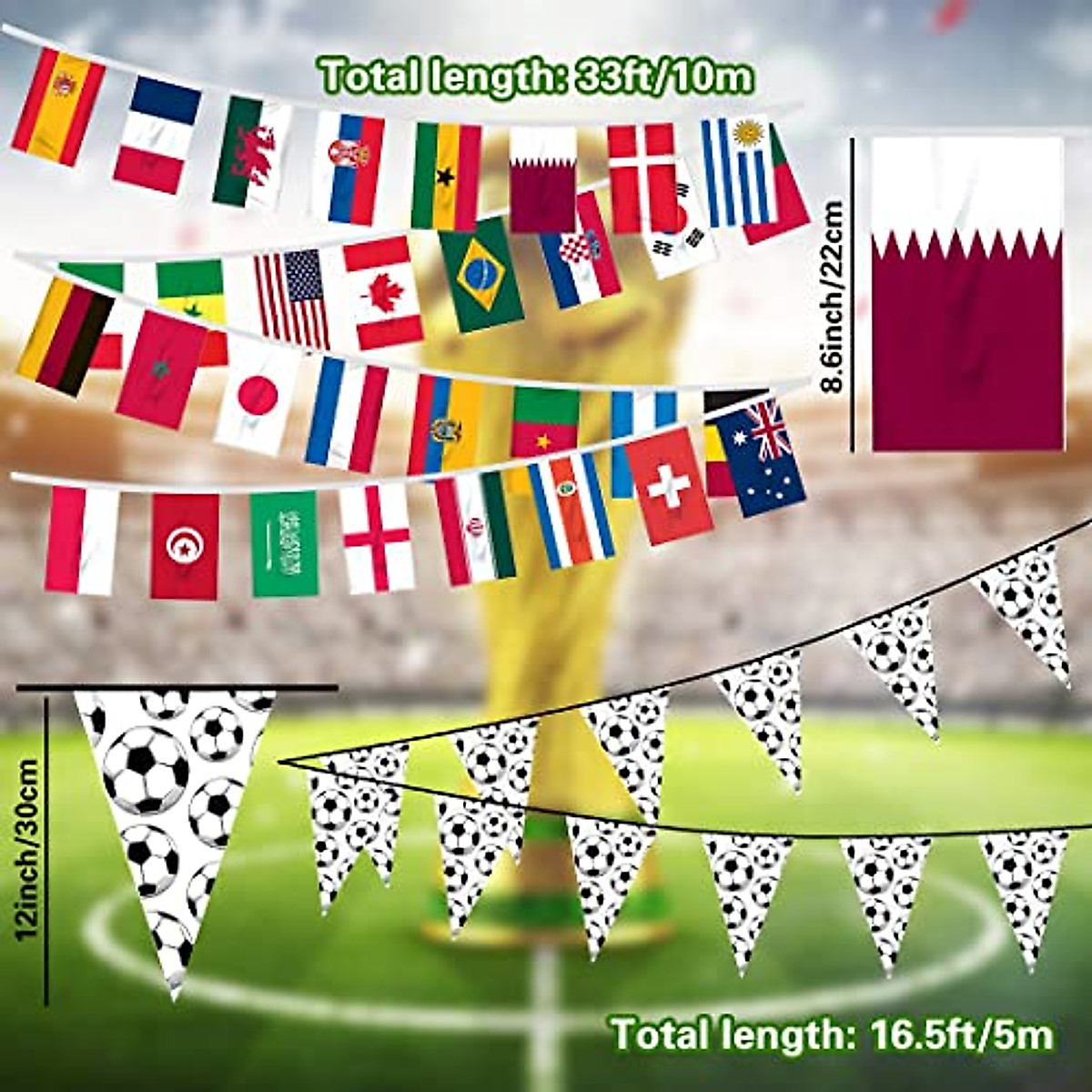 MOVINPE 2022 World Cup String Flag Bunting Set, Soccer Group Match 32 Teams Countries Banners Double-sided, 33 Feet Qatar World Cup Decoration for Grand Opening, Sports Bar, Party Events