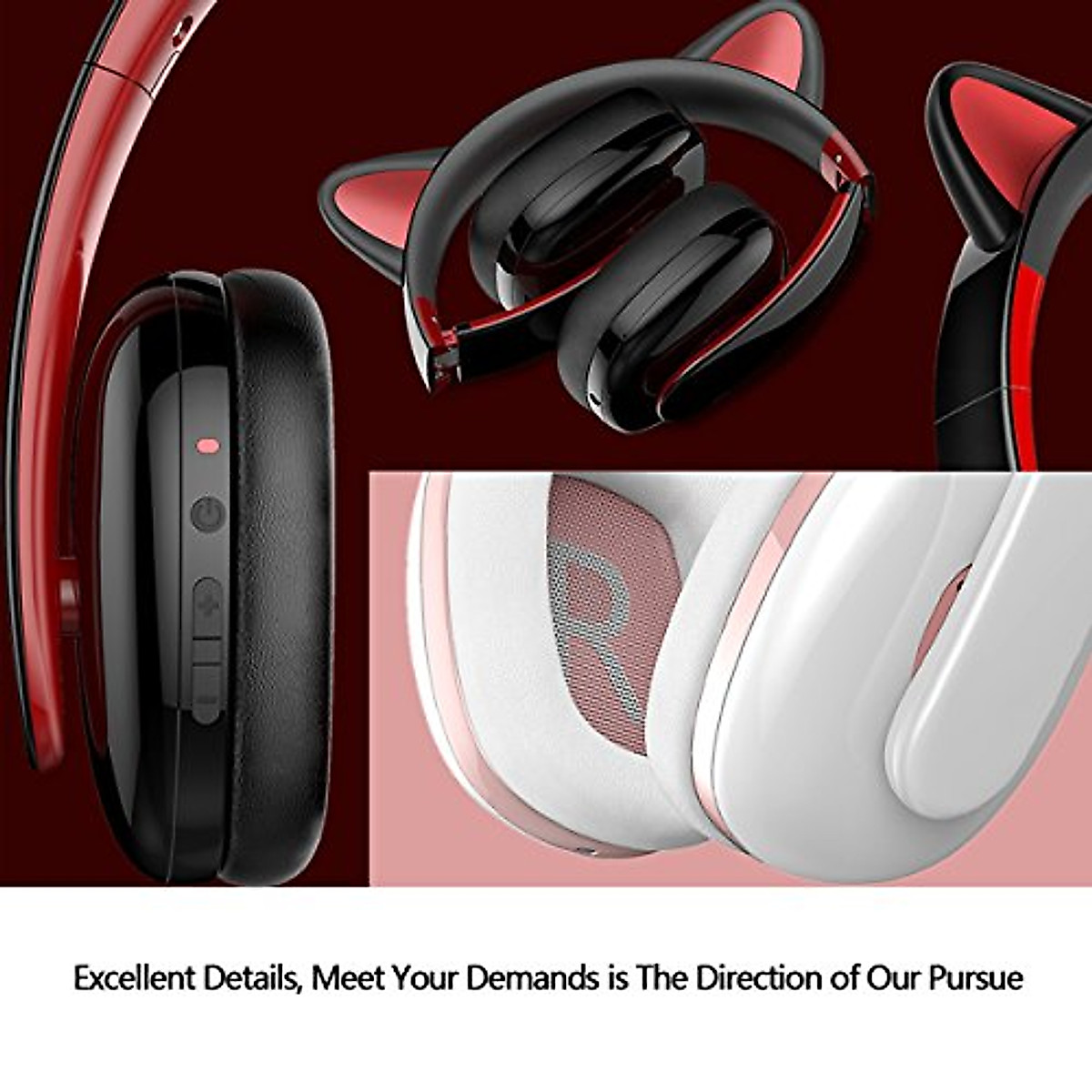 Censi Music Headset Headphone Creative Cat Ear Stereo Over-Ear Game Gaming Bass Headset Noise Canceling Headband Earphone for ipad, PC, iPhone and Android Smartphones (White, Wired)