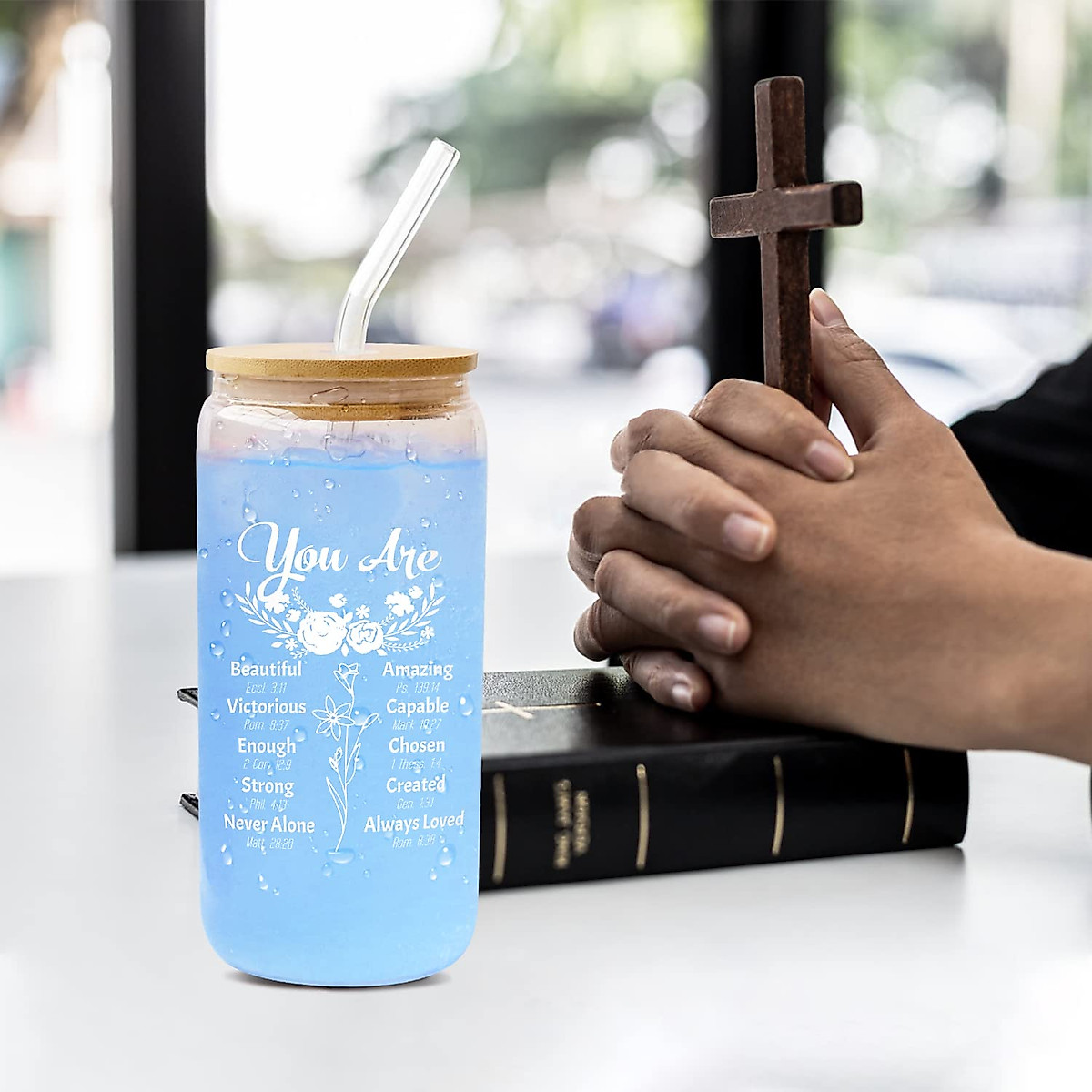 Christian Gifts for Women - Birthday Gifts for Women - Religious Gifts, Inspirational Gifts - Womens Gifts - Spiritual Gifts, Catholic Gifts Jesus for Women Mothers Day Birthday - 16 Oz Can Glass