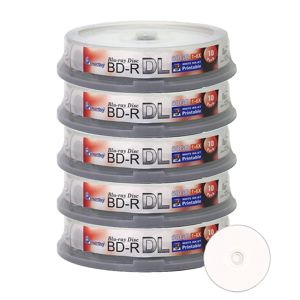 Smartbuy 50gb 6X Blu-ray Bd-r Dl Dual Layer Blank White Inkjet Printable Recordable Media Disc Spindle (50-Disc)
