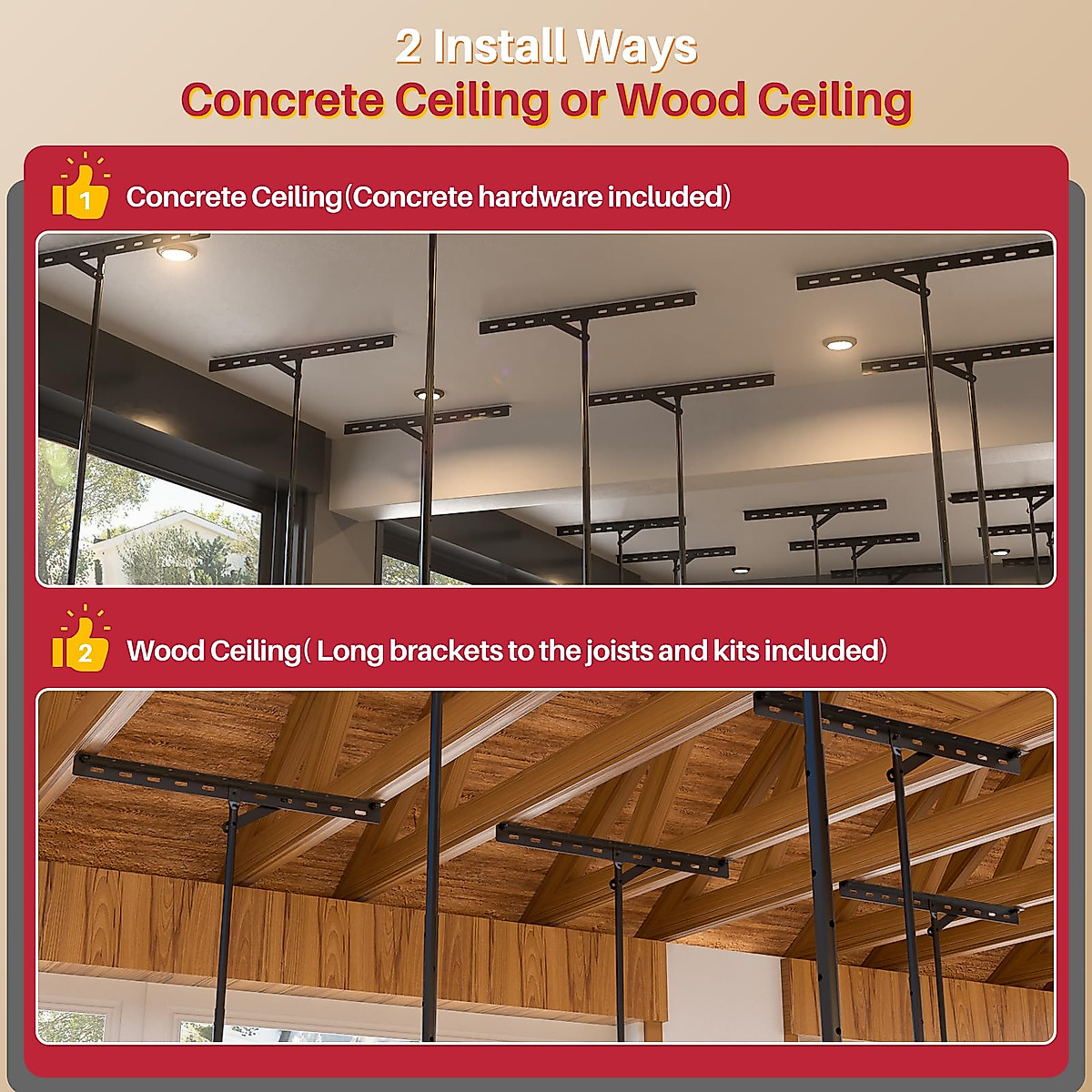 Besiost 32 Inches L Shaped Overhead Storage Rack, Height Adjustable Garage Storage Organization System, Heavy Duty Reversible Garage Ceiling Storage Rack for Garage, Warehouse, Load 700LBS