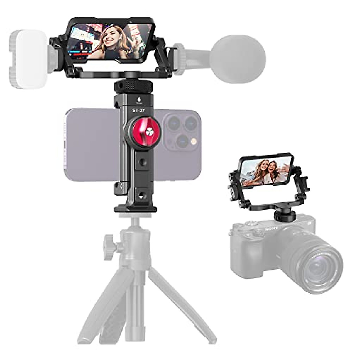 ULANZI Selfie Mirror Kit for Smartphone, Phone Holder with Cold Shoe & Flip Mirror, Video Live Streaming Camera Vlogging Accessories, Applicable for iPhone 14 13 12 X Pro Max Rig Sony Canon DSLR