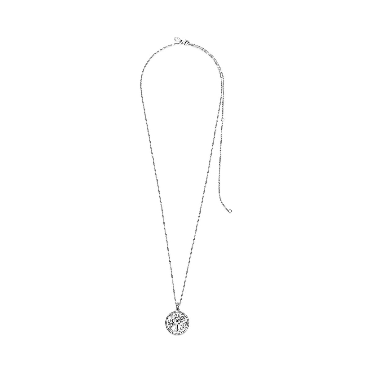 Pandora Jewelry Family Tree Hearts Cubic Zirconia Necklace in Sterling Silver, 31.5"
