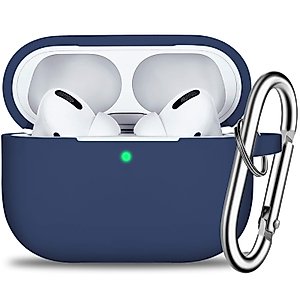 R-fun AirPods Pro Case Cover with Keychain, Full Protective Silicone AirPods Skin Cover for Women Men with Apple 2019 Latest AirPods Pro Case, Front LED Visible-Midnight Blue