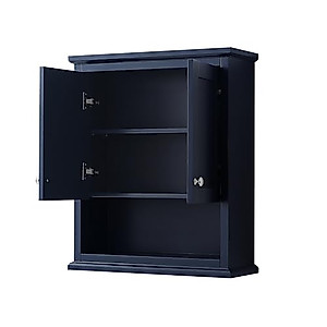 Wyndham Collection Avery Over-The-Toilet Bathroom Wall-Mounted Storage Cabinet in Dark Blue with Polished Chrome Trim