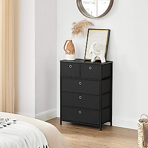 SONGMICS Storage Chest Dresser 5 Fabric Drawers Closet Apartment Dorm Nursery, 23.6 x 11.8 x 32.9 Inches, Black
