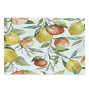 Ambesonne Nature Cutting Board, Lemon and Orange Clementine Tree Branches Fruit Yummy Winter Season Vitamin Design, Decorative Tempered Glass Cutting and Serving Board, Large Size, White Yellow