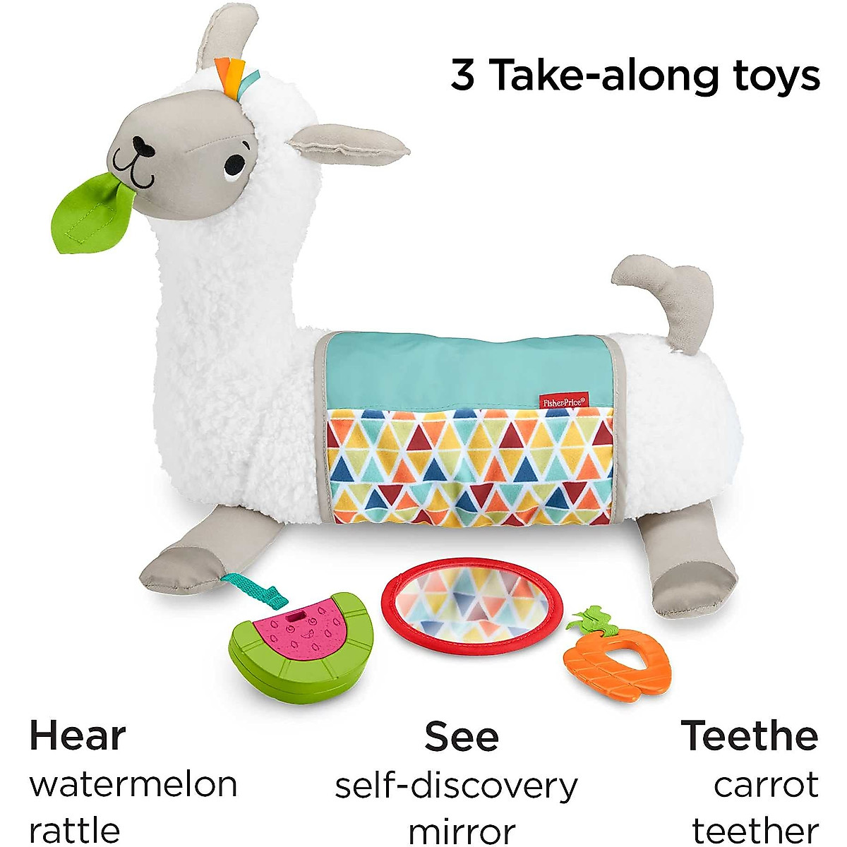 Fisher-Price Baby Toy Grow-with-Me Tummy Time Llama Wedge Support with Mirror, Teether & Rattle, Developmental Play for Newborns Ages 0+ Months