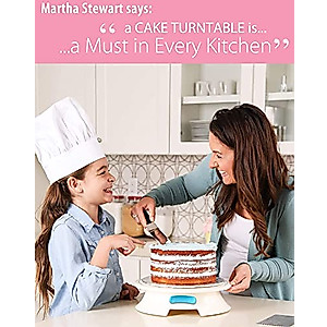 ForeverSmooth Cake Turntable Stand- Sturdiest Rotating Cake Leveler & Slicer. Decorating Supplies Kit w/Offset Spatula Set, Icing Bench Scraper, Cake Boards. 12 Inch White Spinner Baking Accessories
