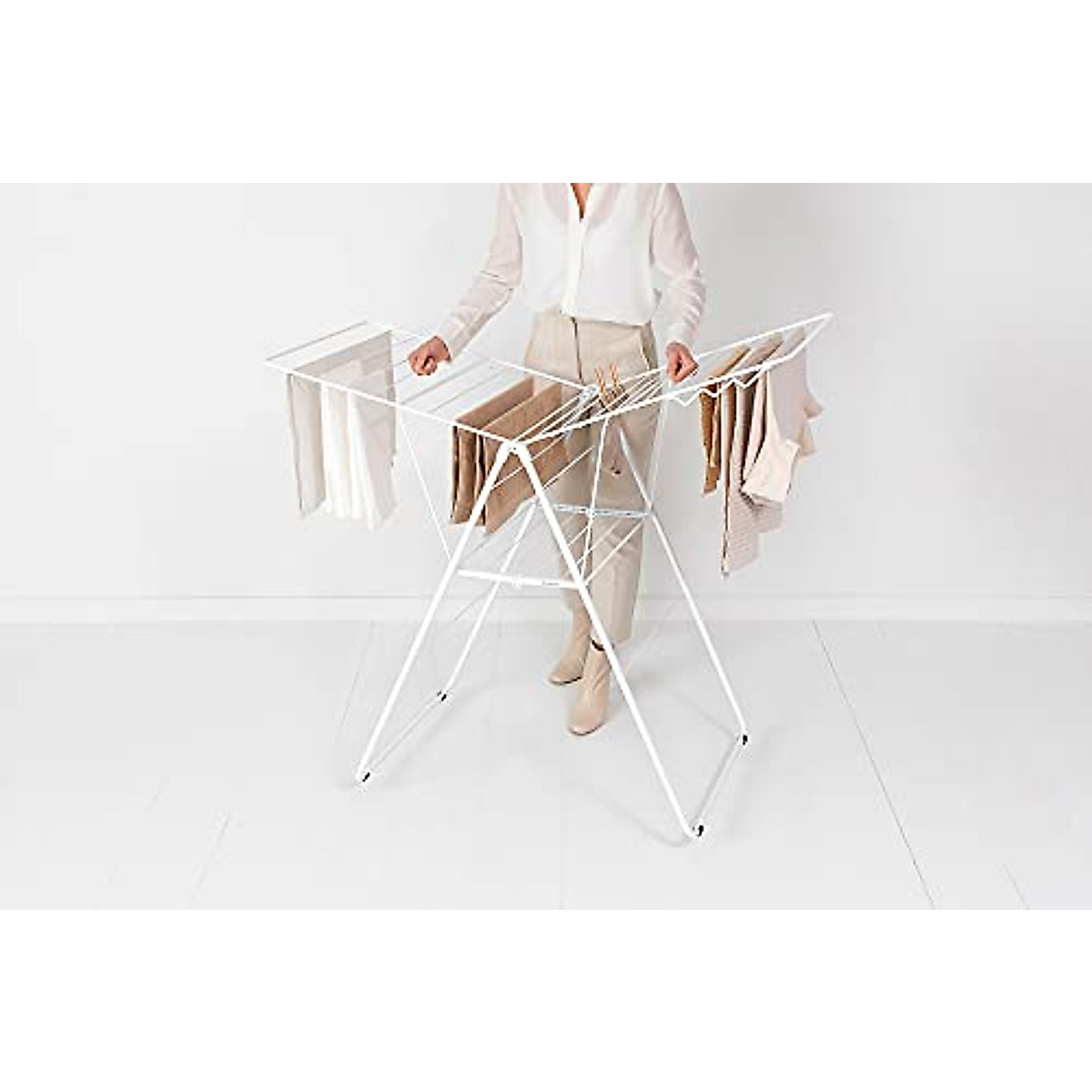 Brabantia HangOn Laundry Drying Rack (20m / Fresh White) Compact, Foldaway, Adjustable Indoor Stainless Steel Clothes Horse