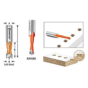 Amana Tool - 301070 Carbide Tipped Brad Pt. Boring Bit L/H 7mm Dia x 57mm Long x 10mm Sh