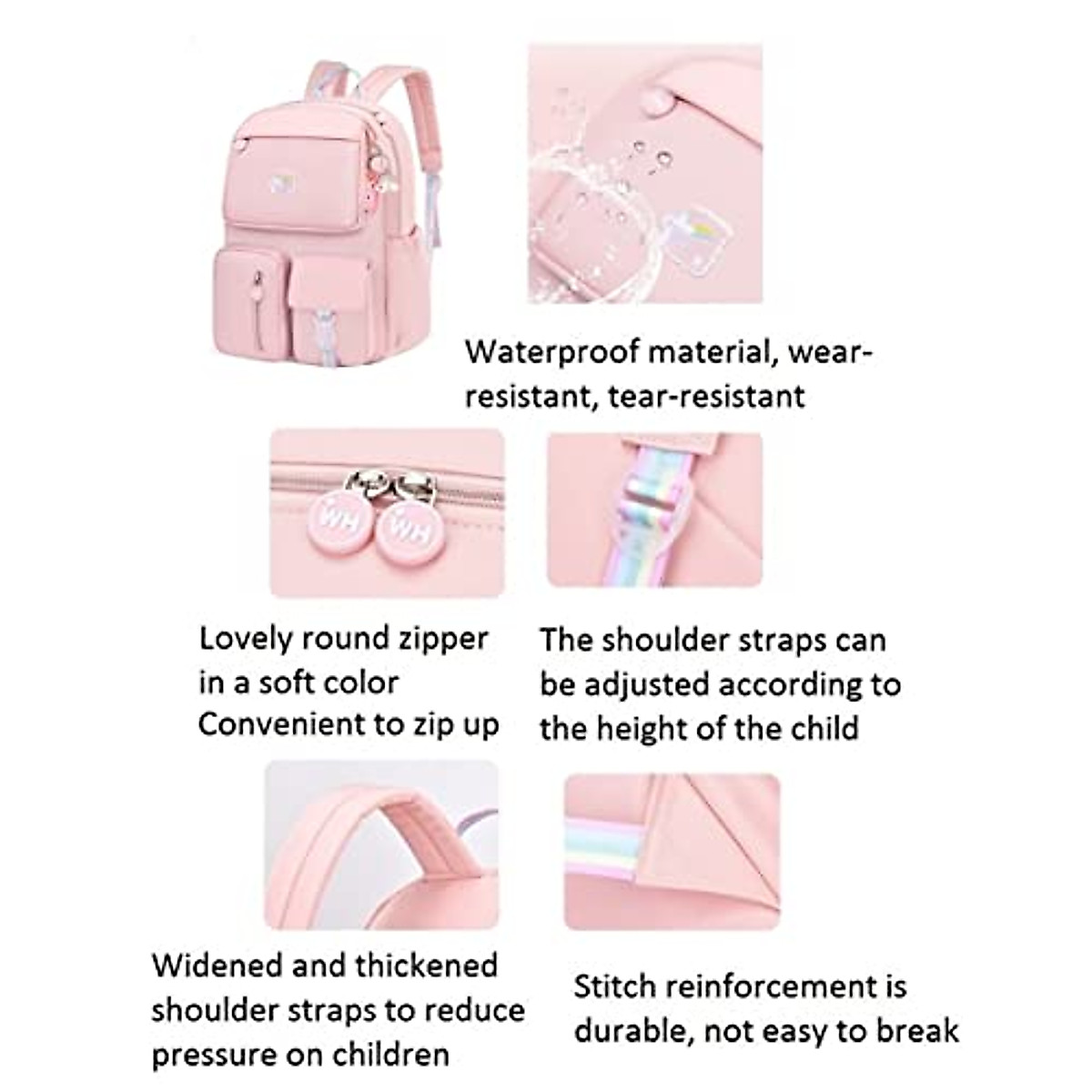 Kawaii Girls Backpack for School Aesthetic School Bag Bookbag for Elementary Students