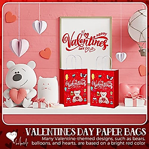 Sherr 100 Pieces Valentine's Day Paper Gift Bags Elegant Coated Paper Wrapping Bags Cardboard Bags Love Candy Present Bags with Handle for Wedding and Valentine Party Favors Gift Giving Gift Wrapping