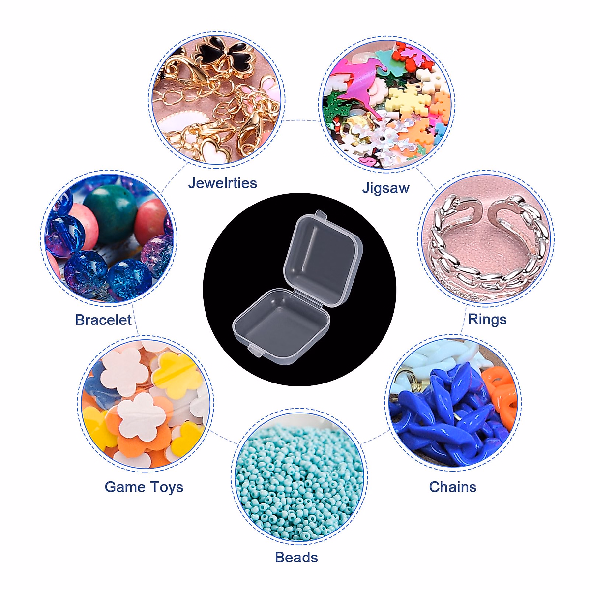 uxcell 24Pcs Clear Small Plastic Beads Storage Containers with Lids, Square Anti-Oxidation Jewelry Storage Boxes for Small Items Craft, Beads, Ear Studs, Necklaces(1.4×1.38×0.79In)