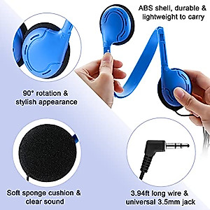 Yunsailing 30 Pack Class Set Headphones for Kids Students Bulk School Classroom Headphones Over Head Earphones on Ear Earbuds Adjustable with 3.5 mm Jack for Child Children Adults (Classic Colors)