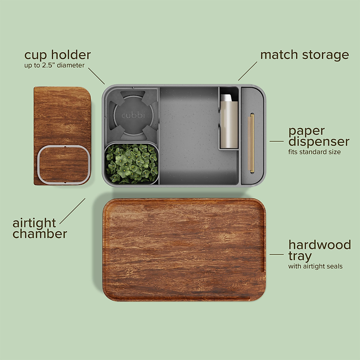 Cubbi - Airtight Box with Tray - Silicone Seals - 100% Air-Tight Storage Box with Accessories – Grey