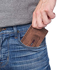 Alpine Swiss Dermot Mens RFID Safe Money Clip Front Pocket Wallet Leather Comes in Gift Box Distressed Brown