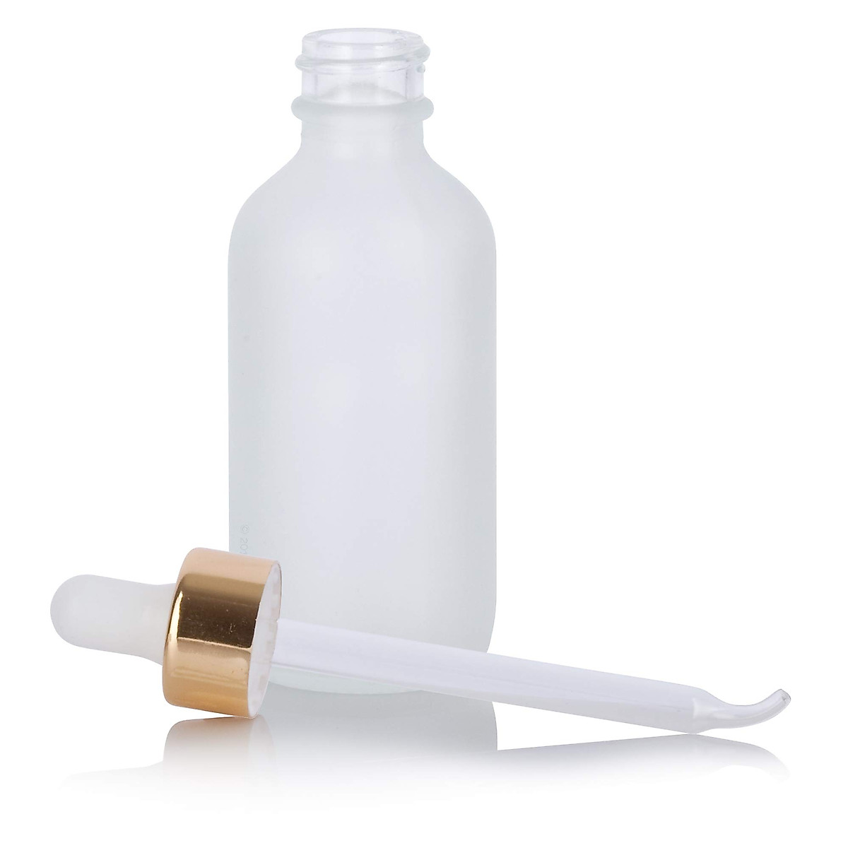 JUVITUS 2 oz / 60 ml Frosted Clear Glass Boston Round Bottle with Gold Metal and Glass Dropper (24 pack) + Funnel