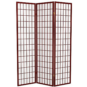 Red Lantern 6 ft. Tall Window Pane Shoji Screen-Rosewood-3 Panels Room Divider