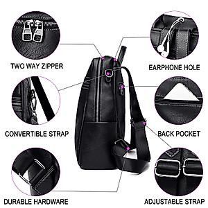 Maxoner Small Leather Womens Backpack Purse for Women Black Fashion Convertible, Shoulder Handbag Travel Bag Satchel Rucksack Ladies Sling Bag (Faux Leather Black 2)