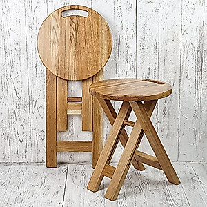 AllAboutEmbroideryUA Folding Oak Stool Beige Natural Organic Wooden seat Side Table Porable Compact Chair Kitchen Furniture Handmade Hight 17.7 inches (45 cm) (Oak Beige)