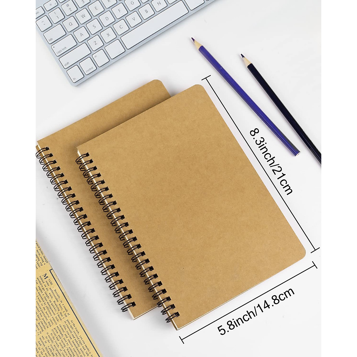 Dynta Spiral Notebooks A5 Lined 5Pcs College Ruled Journals Bulk Thick Paper for Work, Study, Notes Taking, Gifts 120 Pages/60 Sheets Kraft Brown