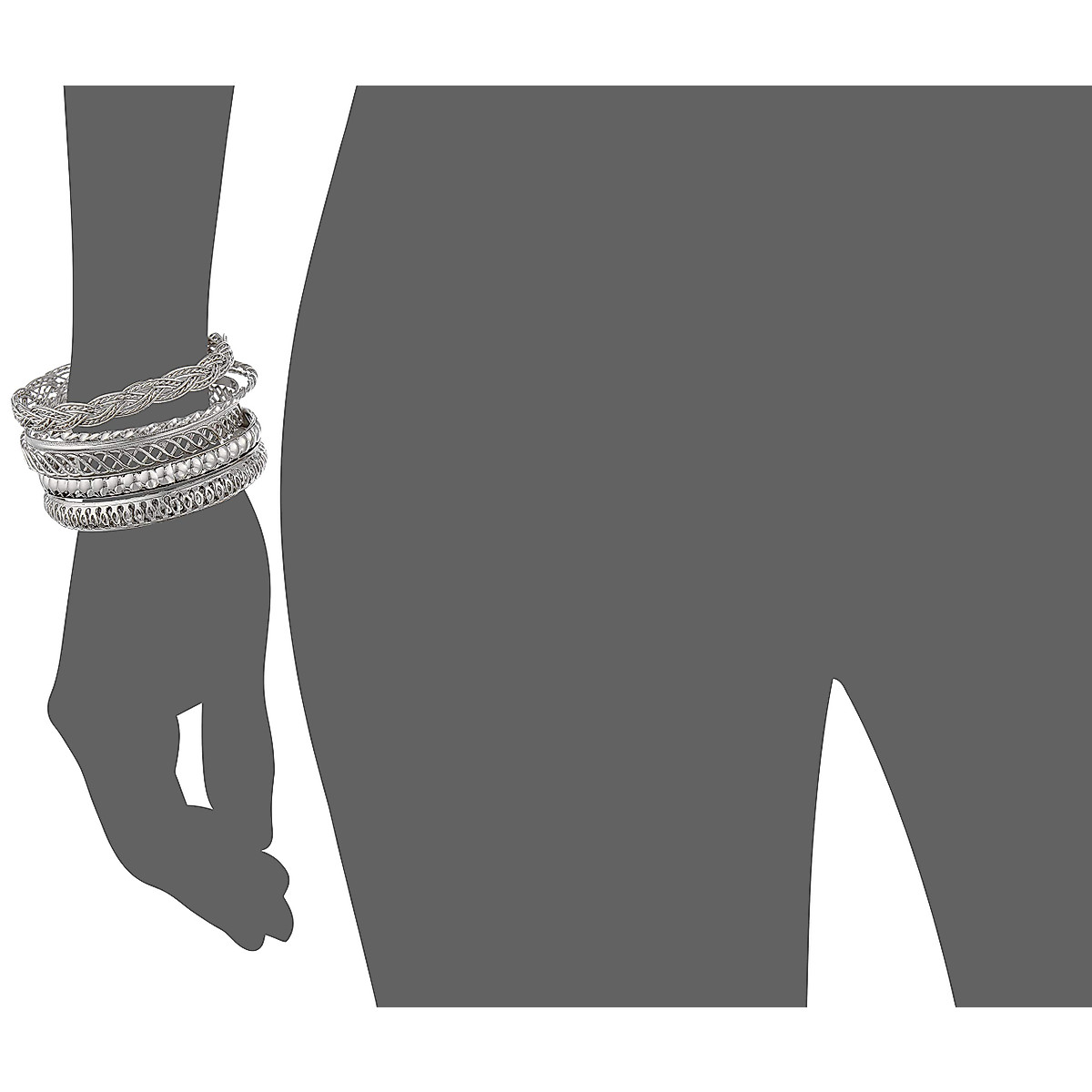 GUESS Silvertone 7-Piece Textured Bangle Bracelet Set