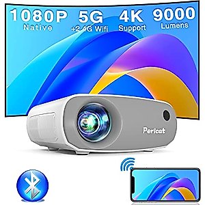 Projector with WiFi and Bluetooth, 5G WiFi Mini Projector, Native1080P Portable Outdoor Projector with Remote Control, 9000L Movie Projector Compatible with Smartphone/TV Stick/PS4/Laptop/Switch