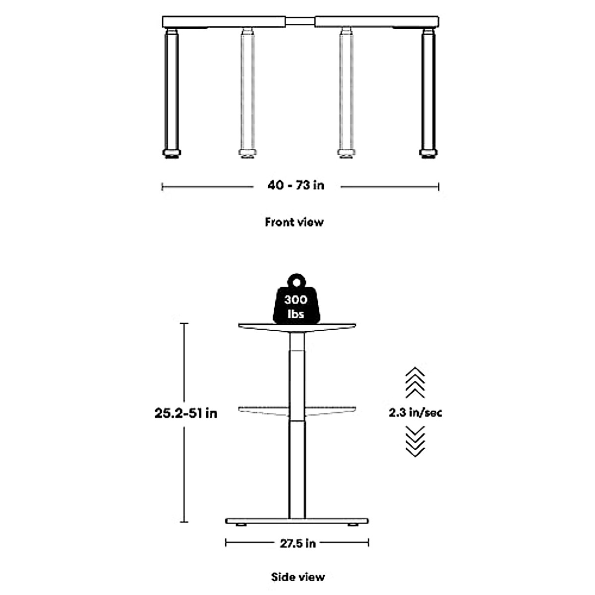 Autonomous A3-2021 Premium DIY Dual Motor Electric Standing Desk Frame, 25"-51" Height, 40"-73" Length Range, 300 lbs Lifting Capacity (No Table Top), High, Grey