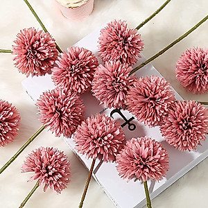IPOPU Silk Flower Arrangements, 12pcs Artificial Chrysanthemum Flower Balls for Centerpieces Aesthetic Room Decor Baby Shower Garden Wreath Home Decor (Bean)