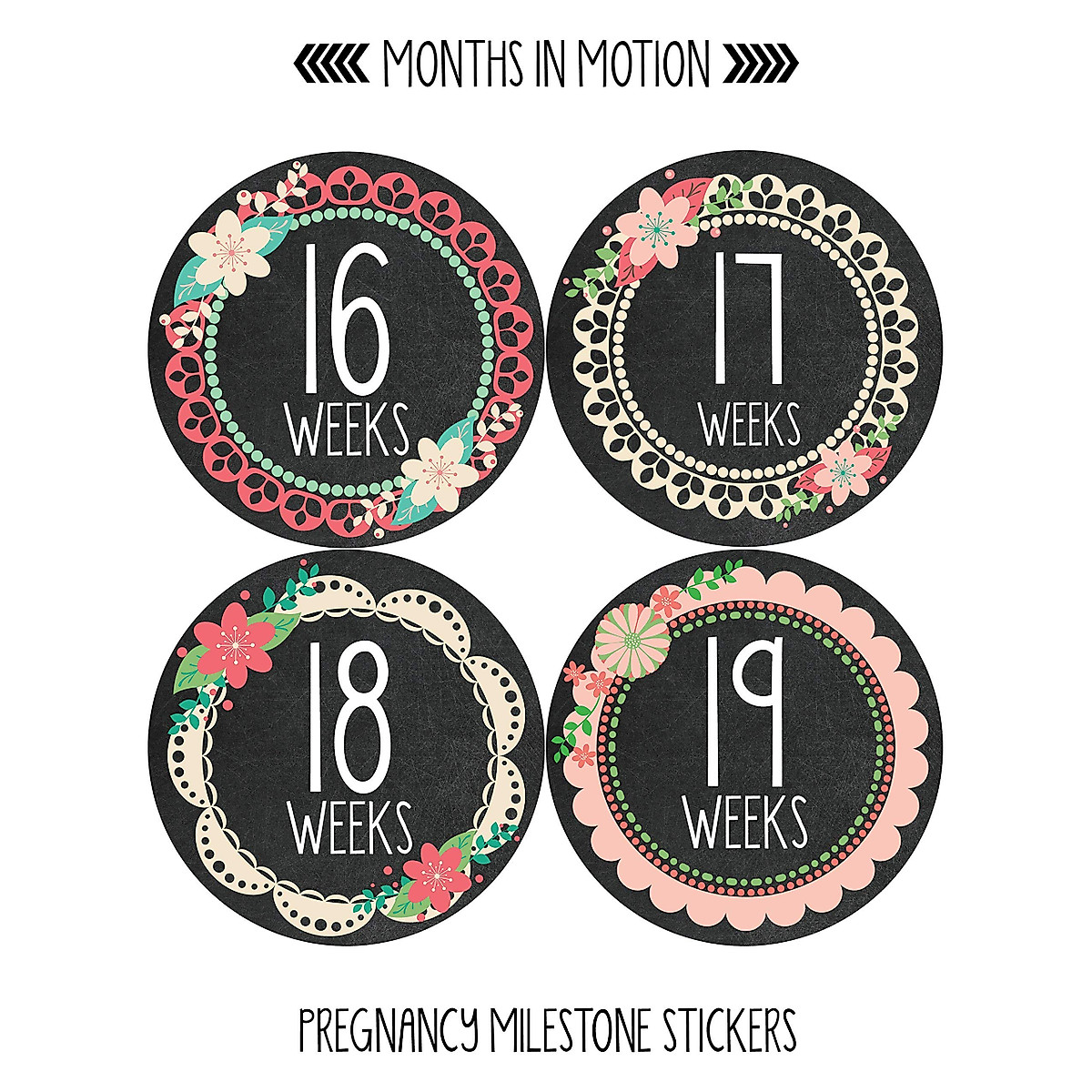 Months In Motion Pregnancy Weekly Belly Growth Stickers - Week to Week Pregnant Expecting Photo Prop - Maternity Keepsake - Baby Bump - Large Set of 36 Weekly Photo Sticker