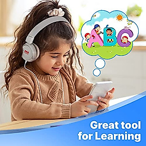PYLE Lightweight Kids Wired Headphones - Foldable Adjustable Corded On Ear Headset for Children/Boys/Girls - Smartphones/Computer/Tablet/School/Kindle/Airplane Travel,Grey